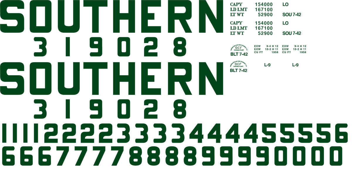 Southern Decals for the ACF 70-Ton 1958 Cu. Ft. Covered Hopper – Brick ...